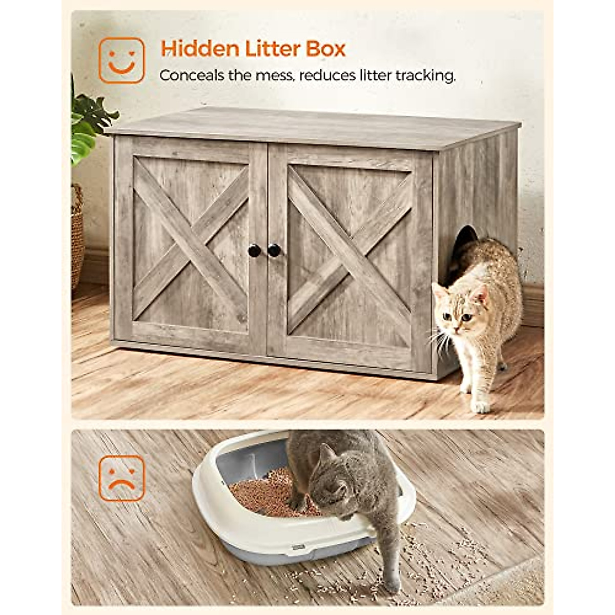 Feandrea Cat Litter Box Enclosure, Litter Box Furniture Hidden with Removable Divider, Indoor Cat House, End Table, 31.5 x 20.9 x 19.7 Inches, Greige UPCL002G01