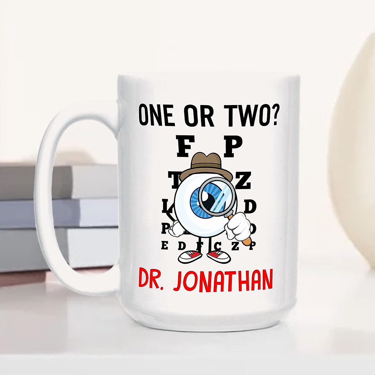 Personalized Eye Chart Alphabet Coffee Mug Gift With Eye Doctor Name, Customized Ophthalmologist Eye Doctor Ophthalmology Mug 11 Oz 15 Oz, Ophthalmologist White Coffee Cup Gift For Men Women Birthday