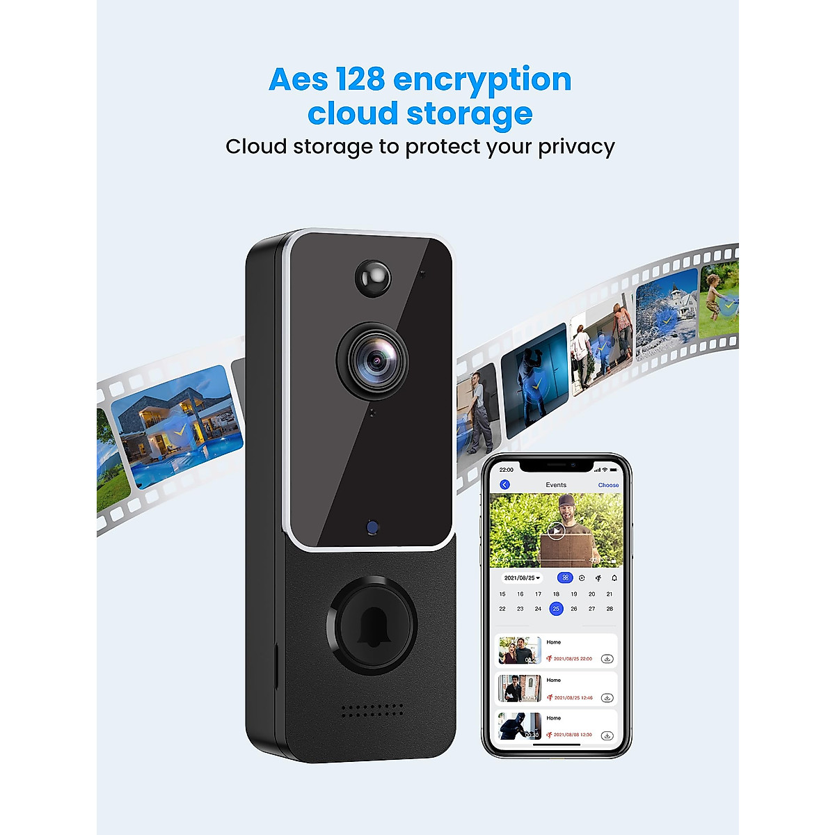 Aiwit Doorbell Camera Wireless, Indoor/Outdoor Surveillance Video Cam, Smart AI Human Detection, Live View, Included Chime Ringer, 2.4G WiFi, 2-Way Audio, Night Vision, Cloud Storage