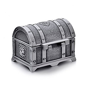 AVESON Rectangle Vintage Metal Treasure Chest Trinket Jewelry Box Gift Box Ring Case for Girls Ladies Women, Small, Tin Color