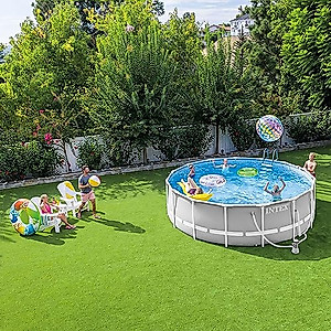 Intex 10 Feet Round Prism Metal Frame Above Ground Outdoor Backyard Swimming Family Pool for Kids and Adults ages 6 and Up, Gray