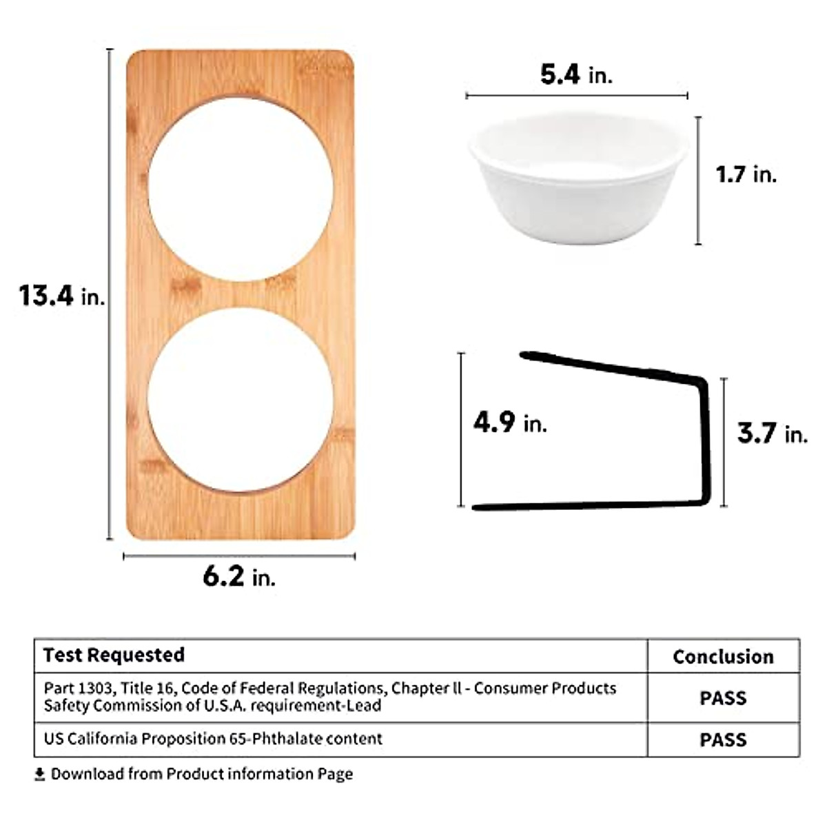 FUKUMARU Elevated Cat Ceramic Bowls, Small Dog 15° Tilted Raised Food Feeding Dishes, Solid Bamboo Water Stand Feeder Set for Cats and Puppy