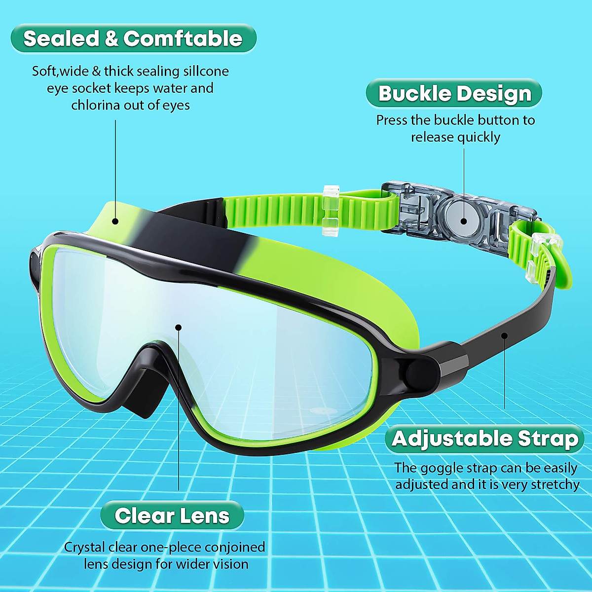 portzon Kids Swim Goggles Anti Fog Swimming Goggles Clear No Leaking for Child