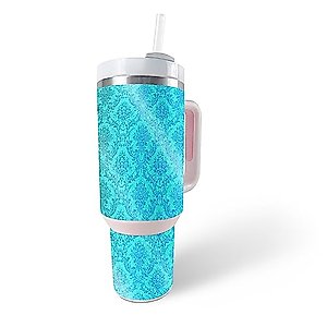 MightySkins Glossy Glitter Skin Compatible with Stanley The Quencher H2.0 FlowState 40 Oz Tumbler - Blue Vintage | Protective, Durable High-Gloss Glitter Finish | Easy to Apply