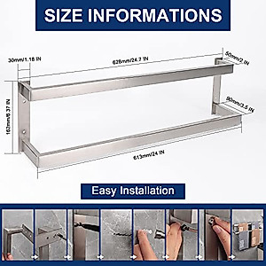 NearMoon Bathroom Towel Bar, Towel Rod Holder, Square Shelf Rack Hanging Towel for Bath, Thicken SUS304 Stainless Steel Towel Rack Wall Mounted-2-Tier Bathroom Accessories (24 Inch, Brushed Nickel)