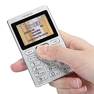 1.77 HD Color Screen Phone, Mini Card Mobile Phone, Ultrathin Cell Phone with 3.5mm Headset Port, Bluetooth Dialer Dual SIM, Intelligent Antiloss Fuction(Silver)