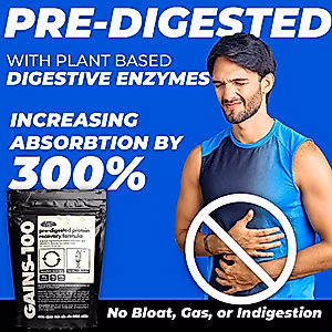 Gains In Bulk GAINS-100 Pre-Digested Recovery Formula - Whey Protein, Vanilla Milkshake, 4.96 lb Dietary Supplement | Balanced Macronutrient Formula with 100% RDA Vitamins and Minerals from Whole Food