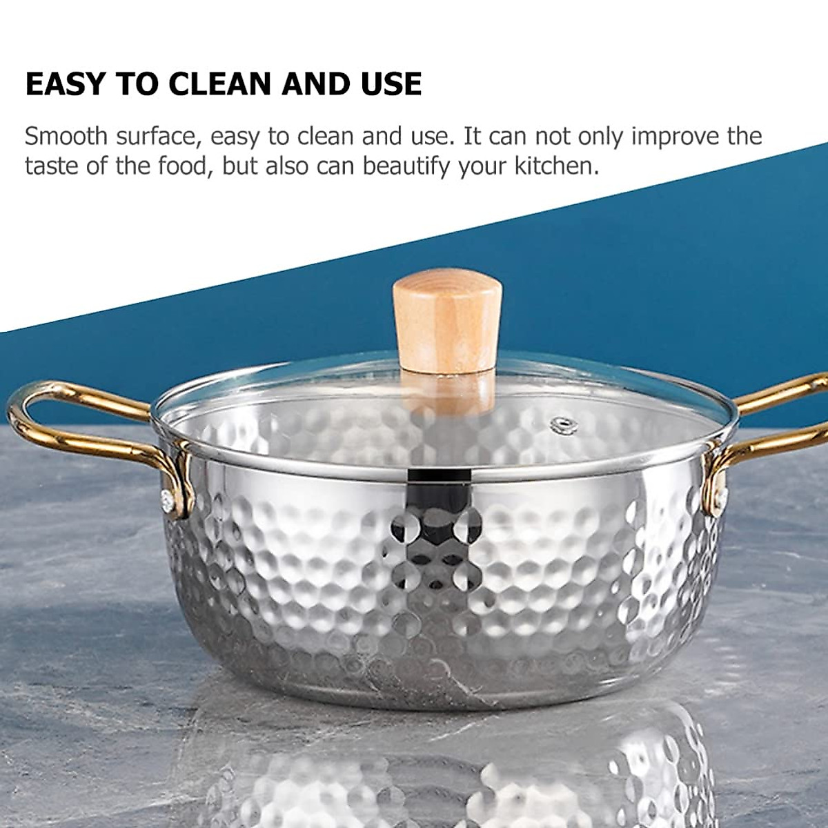 Vaguelly Small Stainless Double Handle Pot Big Pot Ramen Pot Korean Copper Pot Korea Ramen Pot Pan with Lid Korean Ramen Noodle Pot Korean Pot for Ramen Instant Noodle Pot Steel Shin Ramen