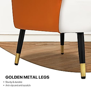 MoNiBloom Accent Armchair Single Sofa Chair with Lumbar Pillow, White/Orange Contrasting Colors Upholstered Bedroom Reading Chair, Mid Century Modern Leatheraire Armchair for Living Room Bedroom