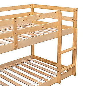 HomSof Twin Over Twin Floor Bunk Bed,Natural