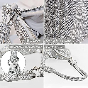 Rhinestone Hobo Bag for Women Chic Evening Handbag Shiny, Sparkly Crystal Handbag Shoulder Bags for Travel Vacation Party Proms Gifts (Silver)