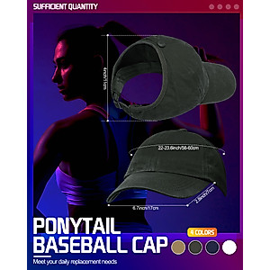 Jiuguva 4 Pack Backless Ponytail Caps Baseball Caps High Messy Bun Baseball Hats for Women Adjustable(White, Army Green, Khaki, Navy Blue)