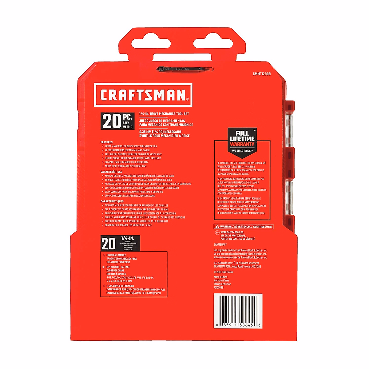 CRAFTSMAN Socket Set, SAE/Metric, 1/4" Drive, 20Piece (CMMT12008)