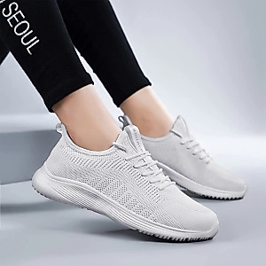 Lamincoa Womens Slip On Walking Shoes Non Slip Casual Road Running Lightweight Mesh Fashion Sneakers for Gym Travel Workout White