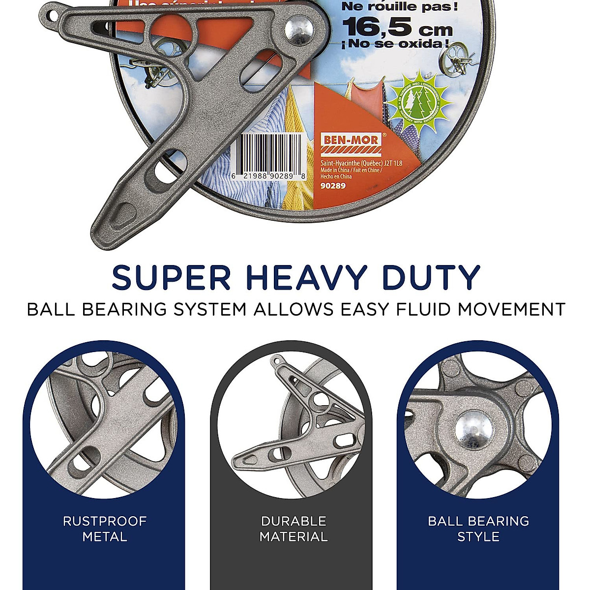 Ben-Mor Strata Outdoor Clothesline Pulley Ball Bearing Style - 6.5” Heavy Duty Metal, Rustproof Silver Pulley for Clothes Line Outdoors, Outdoor Laundry Line Pulley for Clothes,Coats, Blankets(1 unit)