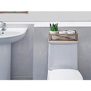 Venalys Wooden Toilet Tank Basket, Rustic Bathroom Decor Box, Farmhouse Toilet Paper Organizer Holder, Decorative Bathroom Storage Basket, Barn Door (Gray)