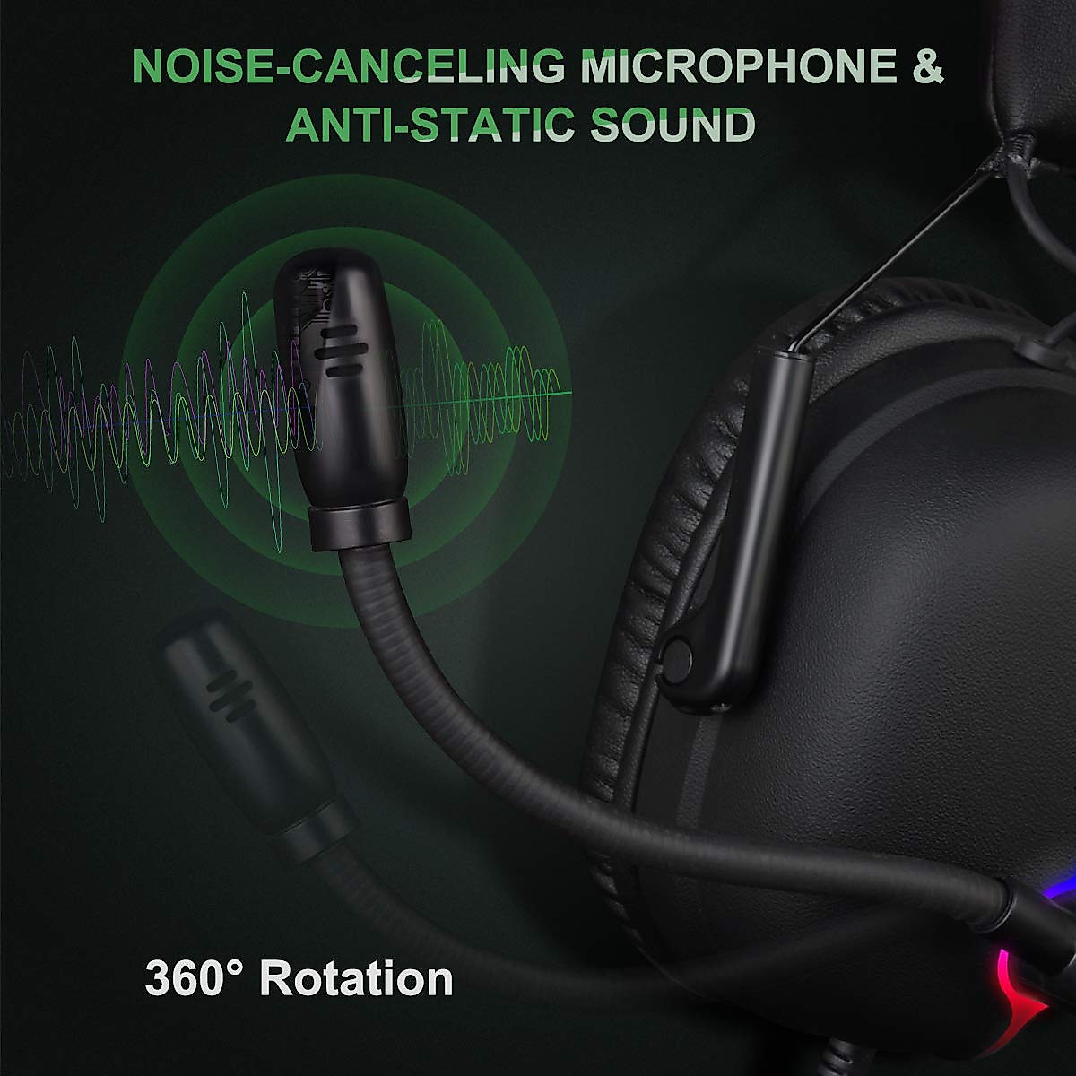 Gaming Headset Headphones with Microphone for Nintendo Switch Xbox One PS4, 4 Speaker Drivers Wired Headset with RGB Light, Noise Canceling Bass Surround Soft Memory Earmuffs for PC Controller PS5