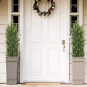 I.C.ELAINE 4 Foot Cedar Pine Topiary Trees Artificial Outdoor Set of 2 Pack, 4ft Fake Evergreen Plants UV Resistant, Faux Cypress Bushes and Shrubs for Front Door Porch Patio Planter Decor 48 Inch