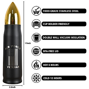 qchdln 17 OZ Veteran Bullet Tumbler with Lid - Ideal Gifts for Men Father's Day, Birthday, Veterans Day, Christmas - Perfect for Air Force, Navy, Army, Military & Veterans Cup
