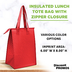Zipper Insulated Lunch Tote Bags Set of 10, Bulk Pack - Perfect for Work, Travel, Outdoor Events - Red
