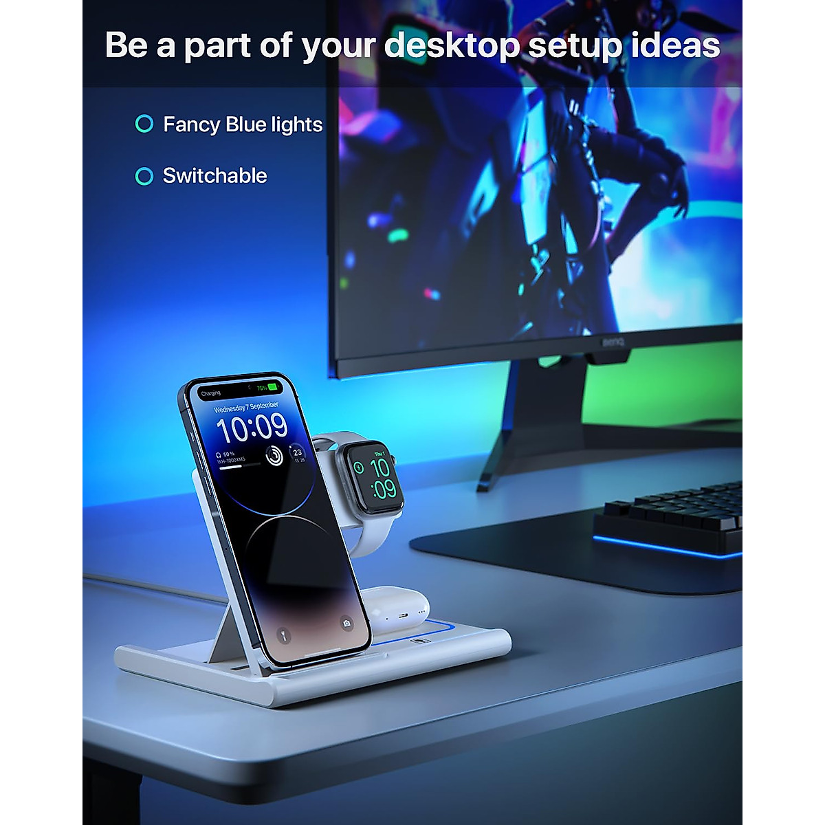 Wireless Charger, 3 in 1 Wireless Charging Station for Multiple Devices,Wireless Charging Stand for iPhone15 14 13 12 11 Series, AirPods Pro 3 2 & Apple Watch [UL-Listed] (White)