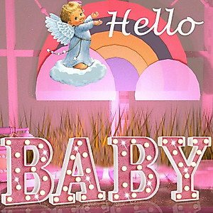 Light Up Pink Alphabet Marquee Letters Sign, Glitter LED Marquee letter Lights Sign Battery Powered for Night Light Girls Bedroom Birthday Gifts Wedding Pink Party Baby Shower Decorations, Pink L