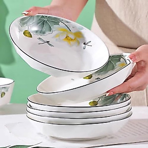 ESTELAR Dinner Plates Set Kitchen Dish Plate, Home Ceramic Tableware Set, Creative Personalized Lotus Plate, Deep Soup Plate, Fruit Plate, Microwaveable Kitchen Salad Bowl (Size : Small)