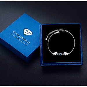 CUOKA MIRACLE Elephants Bracelet 925 Sterling Silver Elephants Hearth Crystal Adjustable Bracelets Cute Animal Bracelet Heart Adjustable Bracelet Jewelry Gifts for Women Mom Best Friend