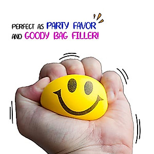 Be Happy! Neon Colored Smile Funny Face Stress Ball - Happy Smile Face Squishies Toys Stress Foam Balls for Soft Play - Bulk Pack of 12 Relaxable 2.5" Stress Relief Smile Squeeze Balls Fun Toys