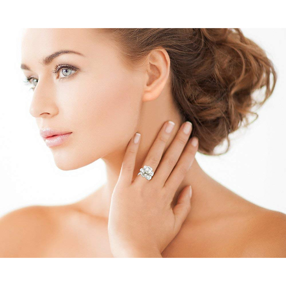 The Pearl Source Keshi Genuine White Freshwater Cultured Pearl Ring for Women