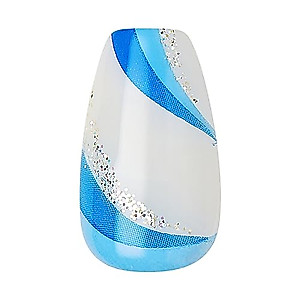 KISS imPRESS Press-On Manicure Fake Nails, Medium Coffin, Mesmerize, Blue, Comfortable, Super Hold Adhesive, No Glue/Polish, Chip Proof, No Dry Time, Smudge Proof, Waterproof | 30 Count