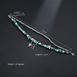 Softones Blue Starfish Turtle Anklet Multilayer Charm Beads Sea Handmade Boho Anklet Foot Jewelry for Women