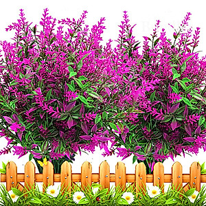 Grunyia 10 Bundles Artificial Lavender Flowers Outdoor Fake Plants Faux Plastic UV Resistant Flowers for Home Garden Porch Window Box and Cemetary Grave Decorations (10, Purple)