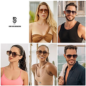 SOJOS Retro Vintage Square Polarized Sunglasses for Women Men 70s Stylish Oversized Sunnies SJ2272, Brown/Brown