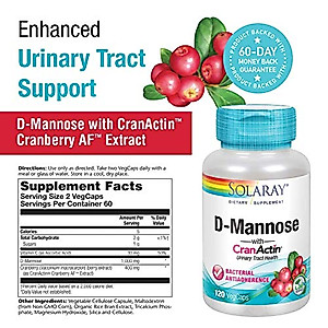D-Mannose with CranActin Solaray 120 VCaps, Pack of 2