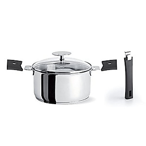 Cristel C14QKPAMAN Mutine Set with 1 qt Saucepan with Lid, long handle and 2 grips (5-Piece), Silver