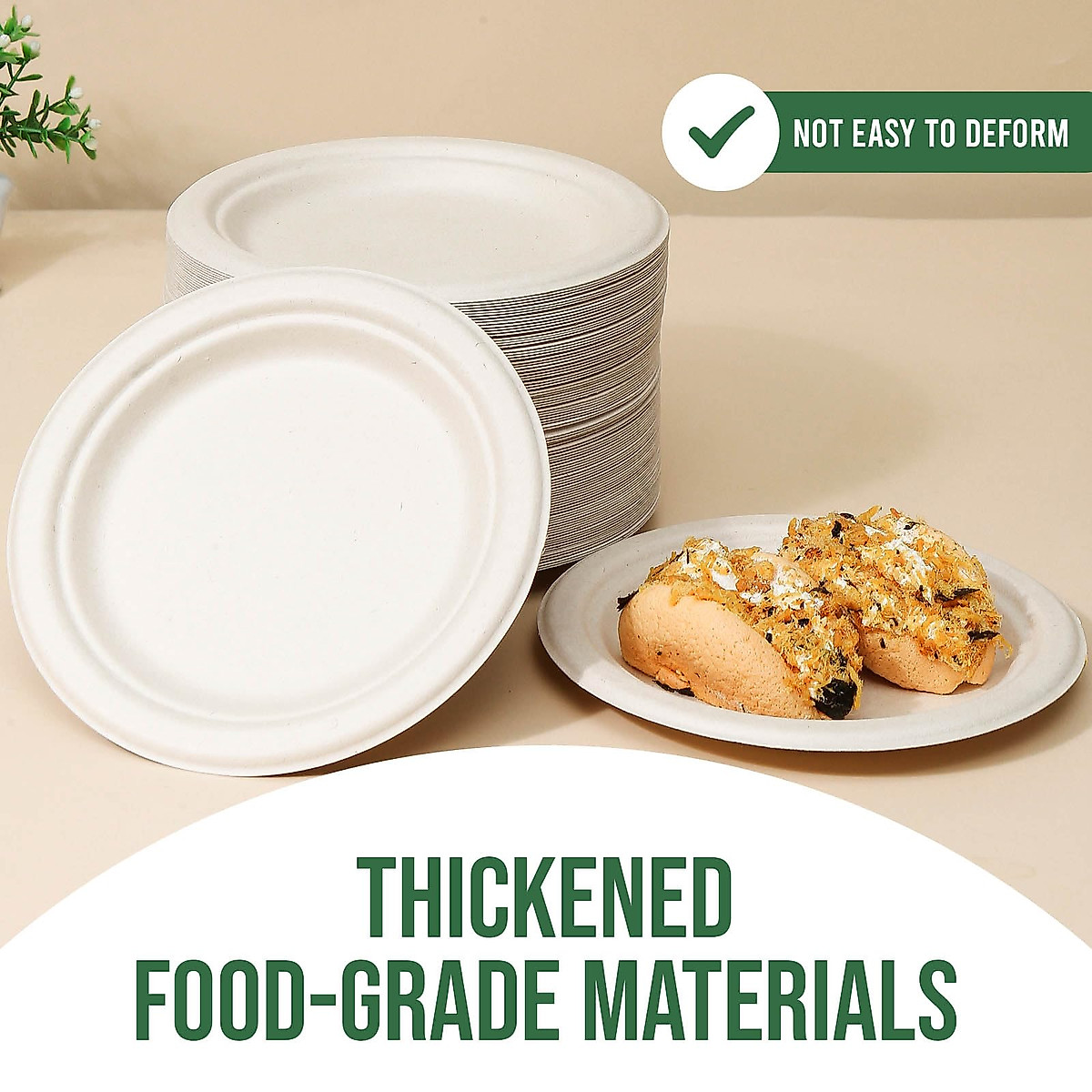 TaidMiao 7 Inch Paper Plates 100 Pack - 100% Compostable Disposable Plates, Heavy Duty Dessert Plates, Biodegradable Sugarcane Plates for Party (Microwavable, Oil/Water Proof, Eco-Friendly, Brown)