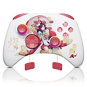 White Wireless Bluetooth Pro Controller for IOS/Android Phone, Switch/OLED/Lite, Steam Deck, PC, Multi Platform with RGB Light, Programmable Back Buttons, Headphone Jack, Anime Girl Touro