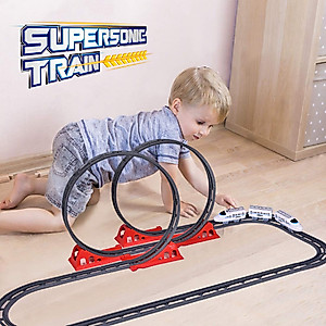 FUN LITTLE TOYS 45 PCs Tracks Sets Toys for Kids, Flexible Railway Tracks Roller Coaster Playset, Batteries Operated Toy Train with Light and Sound, Gift for 3 4 5 6 Years Old Toddlers Boys and Girls