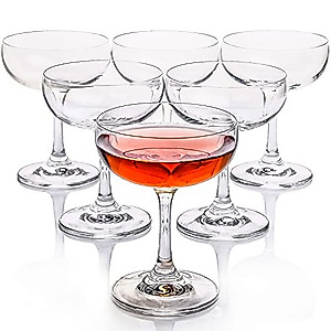 FAWLES Crystal Coupe Glasses, Set of 6, 7 Ounce(220ml), Elegant Short Stem Design, Clear Cocktail Glasses Sets Perfect for Drinking Champagne, Sweet Wine, etc.