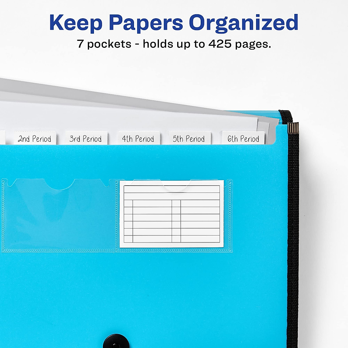 Avery Expanding File Folder Organizer, 7-Pocket Accordion File Organizer, Aqua, Holds 425 Letter/A4-Size Sheets (73551)