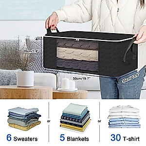 Fixwal 8 Pack Clothes Storage Bag Storage Bins Foldable Closet Organizer Bags with Clear Window Sturdy Zipper Reinforced Handle, Storage Containers for Comforters, Blanket, Sweater, 36L, Black