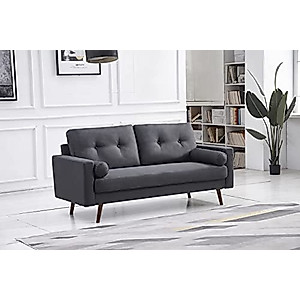 Cinnic Modern Loveseat Sofa, Mid Century 2-Seat Sofa Couch Furniture with Solid Wood Legs for Living Room, Bedroom, Apartment/Easy, Tool-Free Assembly Love Seat Couch (Loveseat, Dark Gray)