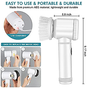 LEKISHE Electric Spin Scrubber Electric Cleaning Brush Cordless Power Scrubber with 5 Replaceable Brush Heads Handheld Power Shower Scrubber for Bathtub, Floor, Wall, Tile, Toilet, Window, Sink