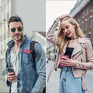 URAQT Leather Wallet, RFID Blocking Minimalist Card Holder, 6 Card Slots & 1 Pocket, Front Pocket Wallets for Men & Women (Rose Red)