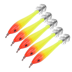 OKJHFD 5Pcs Luminous Squid Jigs Hook Fishing Lures Baits for Saltwater Freshwater Fishing Tackle Accessories(Yellow)
