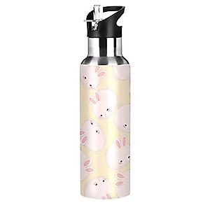 Oarencol Cute Pink Bunny Water Bottle Rabbit Animal Stainless Steel Vacuum Insulated with Straw Lid 20 Oz