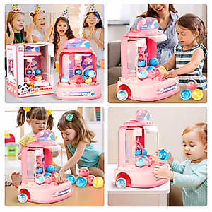 Mini Claw Machine for Kids 4-8|Electronic Arcade Game Indoor Toy with Music & Light|Candy Grabber & Prize Dispenser Vending Machine|Best Birthday Gifts for 3 5 6 7 9 Year Old Girls(10 Gashapons)