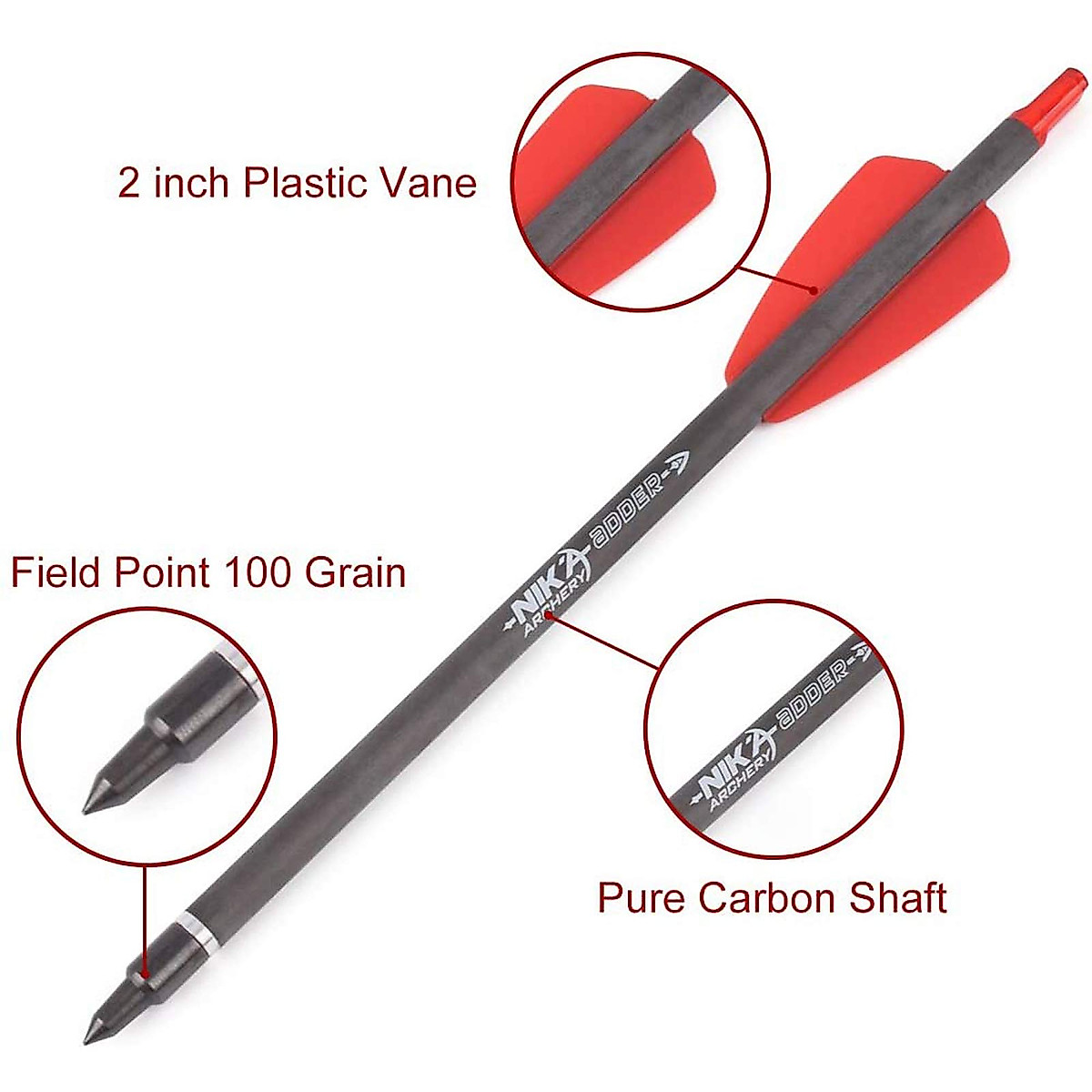 7.5" Crossbow Bolts Carbon Arrows SP350 for Cobra System R9 Bow Hunting, Pack of 12