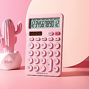 UNIONE White Calculator with a Bright LCD, Dual Power Handheld Desktop. Color. Business, Office, High School (4×6.6in)